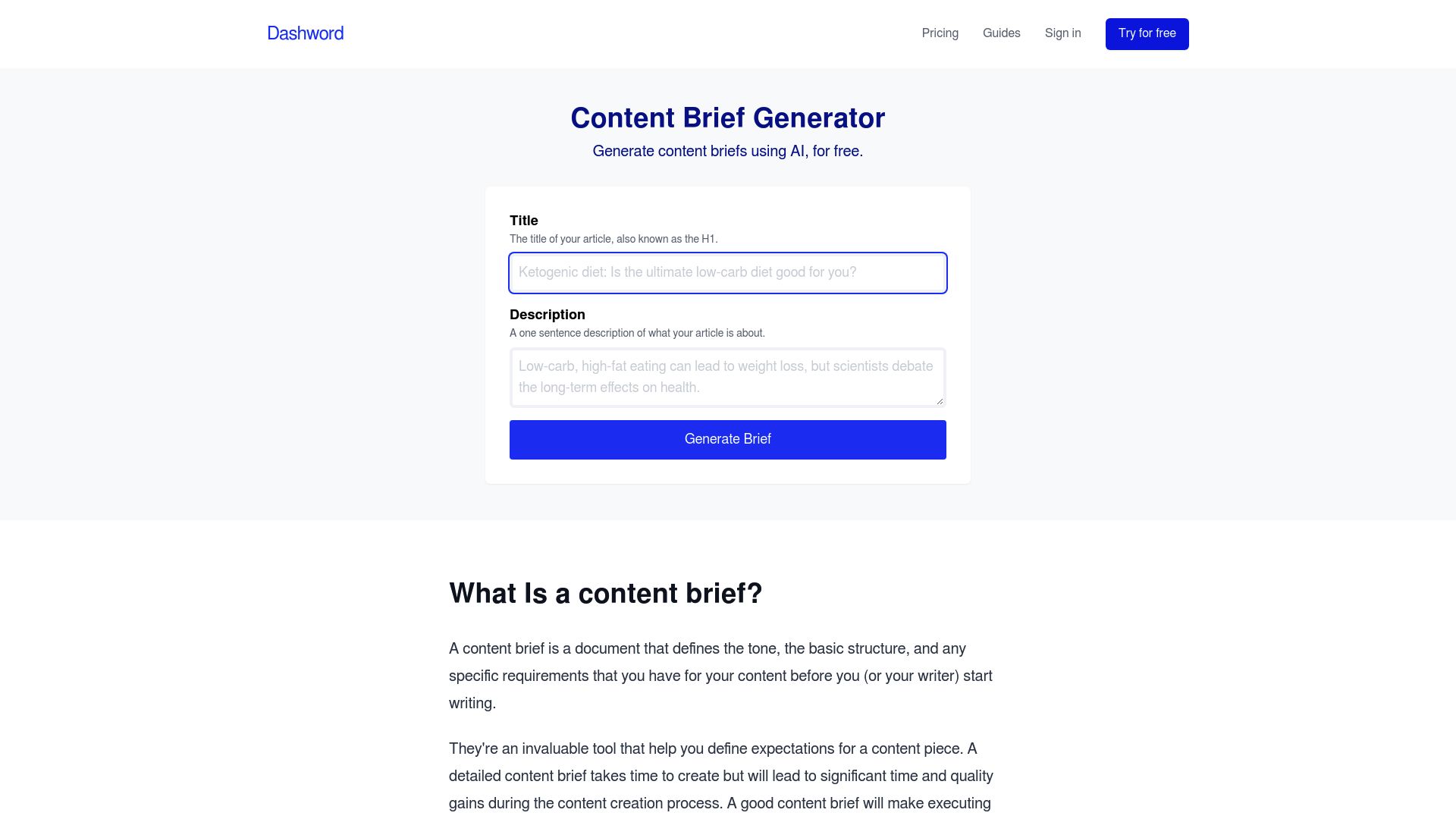 Dashword's Content Brief Generator - About, Reviews, Alternatives - AI ...